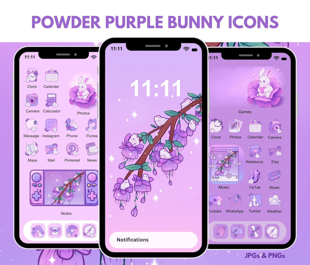 Cute Bunny App Icon Pack for Ios Android Tablet Animal Lover Purple ...