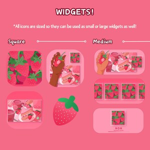 Strawberry App Icon Pack for Ios Android Phone Pink Berry Aesthetic ...