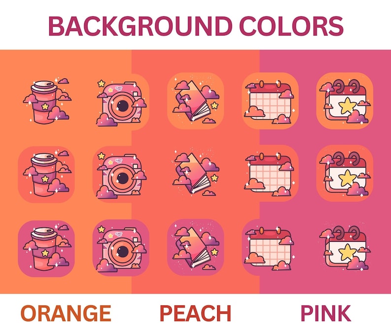 Sunset App Icon Pack Pink Orange Purple Clouds Sky Icons Cute - Etsy