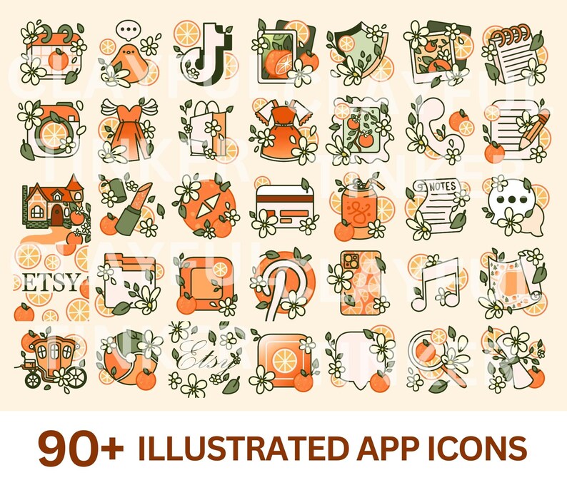 Orange Fruit App Icon Pack for Ios Android iPhone Orange - Etsy