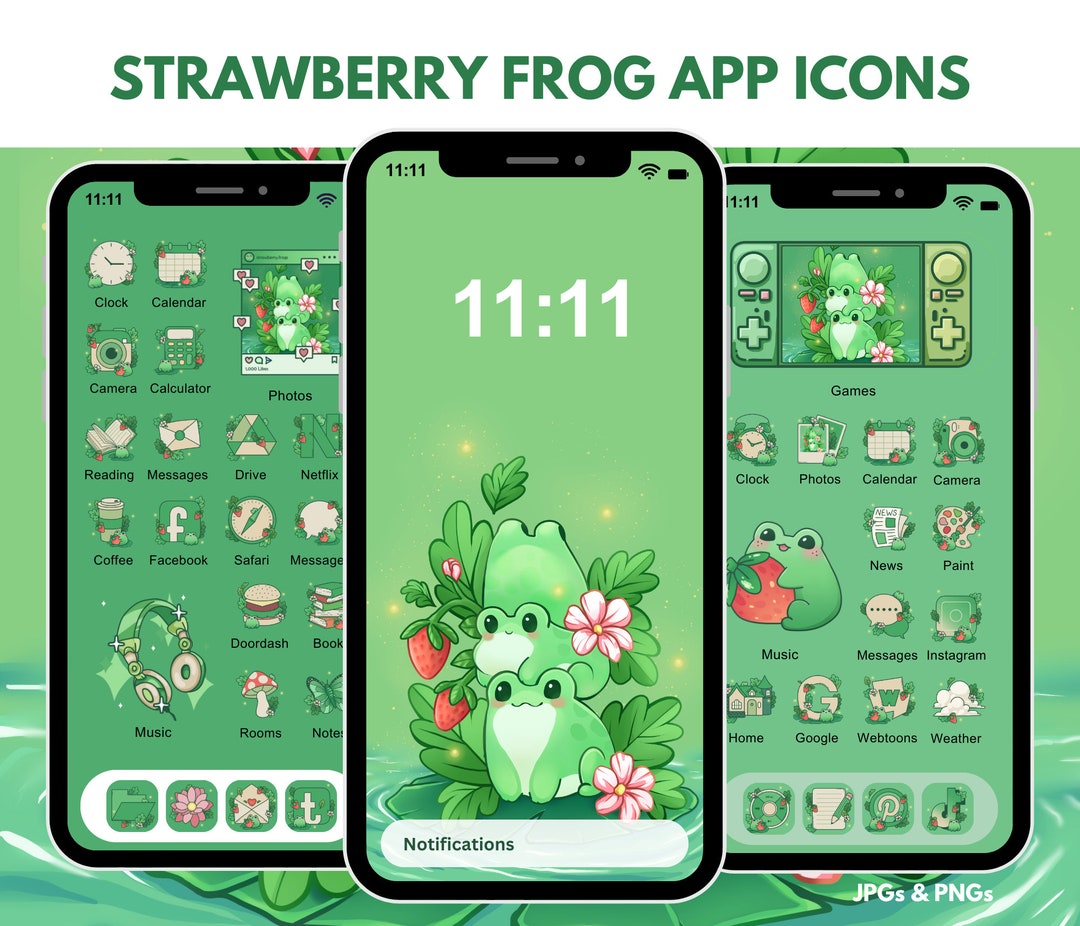 Strawberry Frog App Icon Pack for Ios Android Phone Cute Berry Pink ...