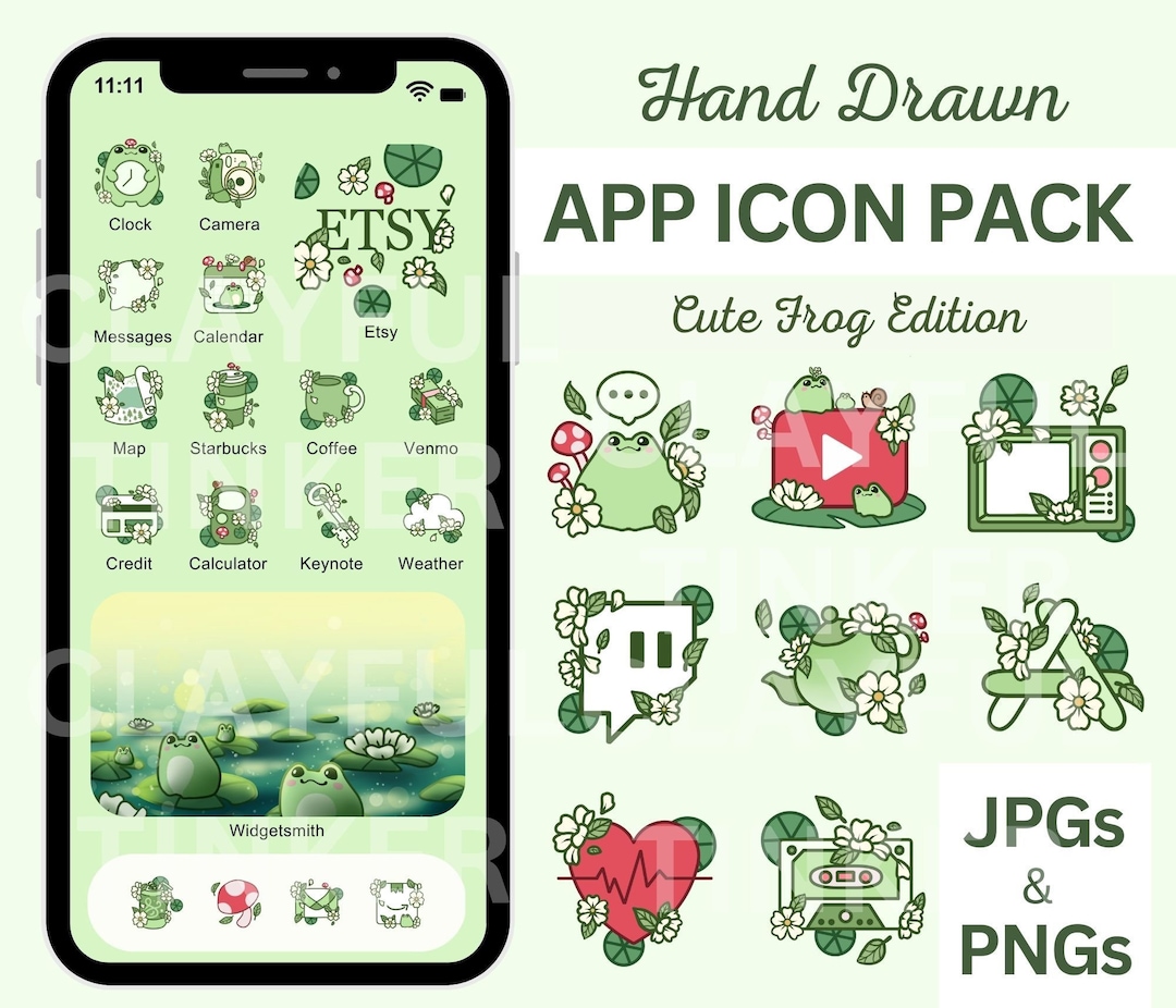 Cute Frog App Icon Pack Set for iPhone and Android Green Icons Flower ...