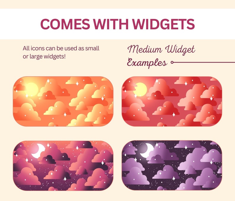 Sunset App Icon Pack Pink Orange Purple Clouds Sky Icons Cute - Etsy