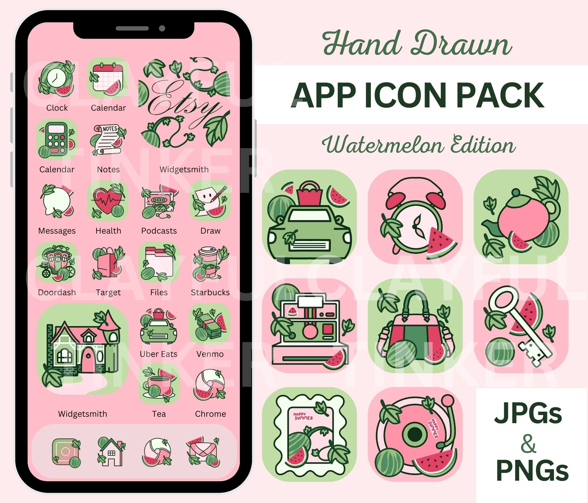 Summer Watermelon App Icon Pack for Ios and Android Pink and - Etsy