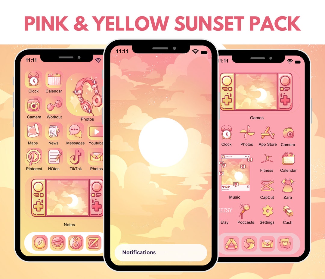 Pink and Yellow Sunset App Icons Grapefruit Color Aesthetic Orange ...