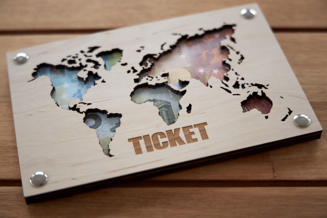 Money Gift for a Birthday, Ticket for a Wedding or Vacation, World Map ...