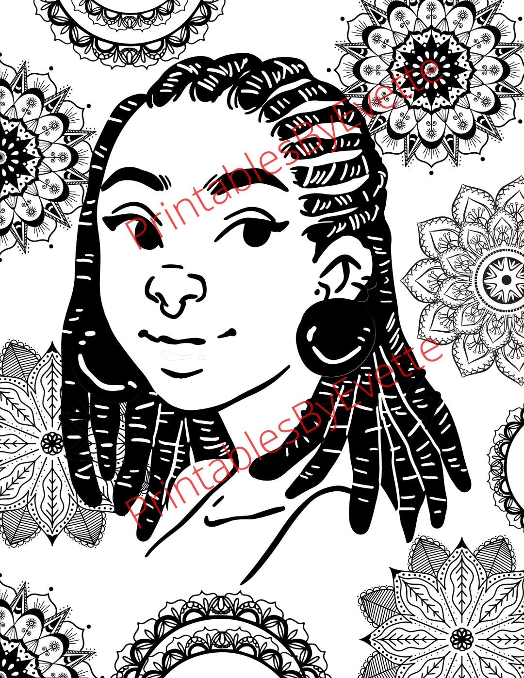 Coloring Page Beautiful Locs Natural Queen / Adult Coloring Page ...