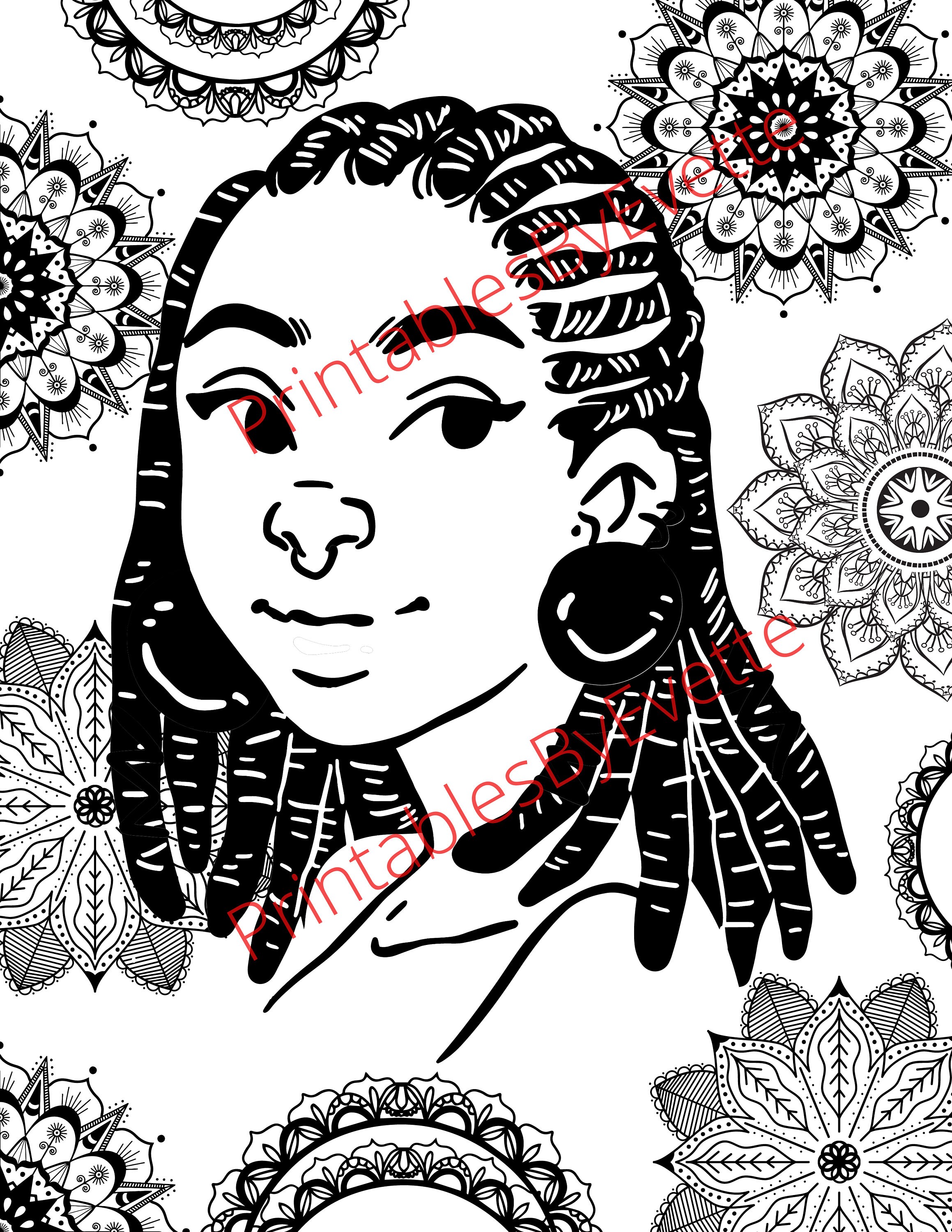 Coloring Page Beautiful Locs Natural Queen / Adult Coloring Page ...