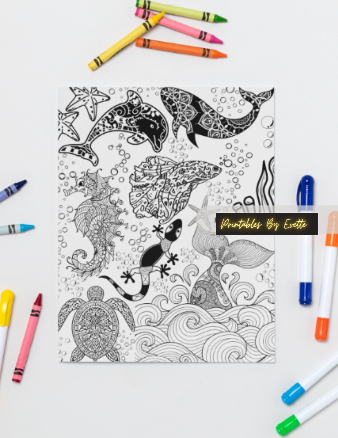 Water Animal Coloring Page L Adult Coloring Page L Mandala L Relaxing ...