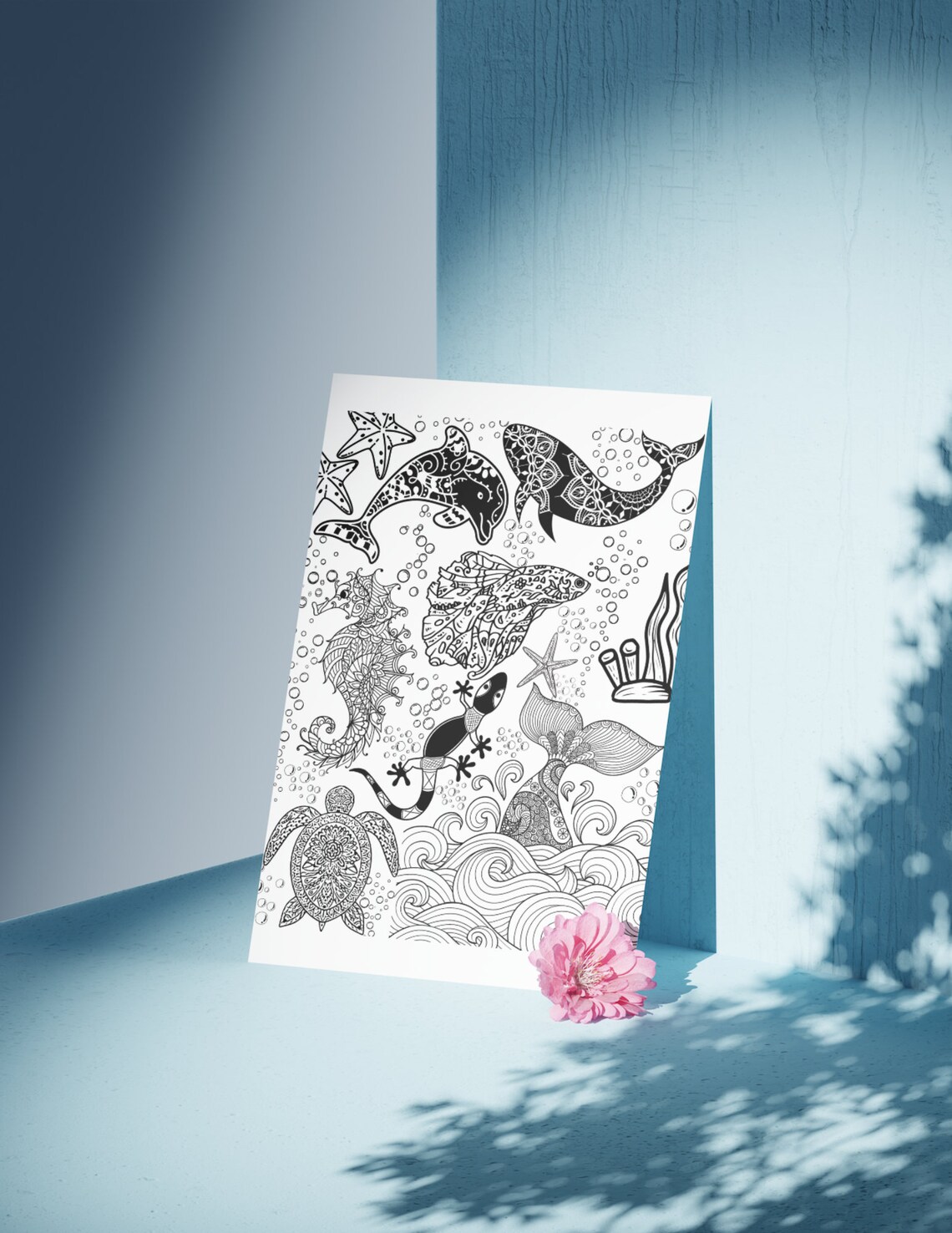 Water Animal Coloring Page L Adult Coloring Page L Mandala L Relaxing ...
