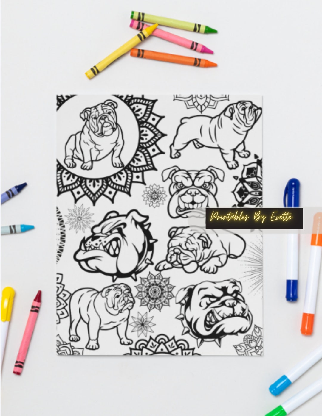 Bulldog Mandala Coloring Page L Dog Coloring Sheet L Relaxation L ...