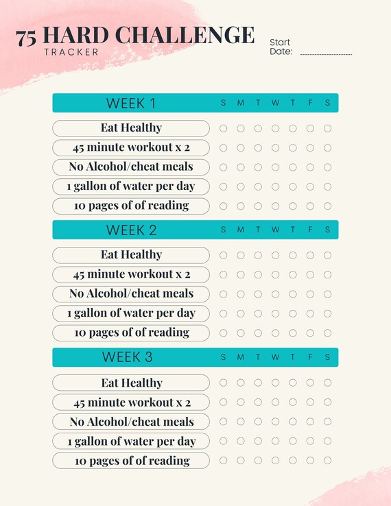 75 Hard Challenge Planner Pages | Etsy