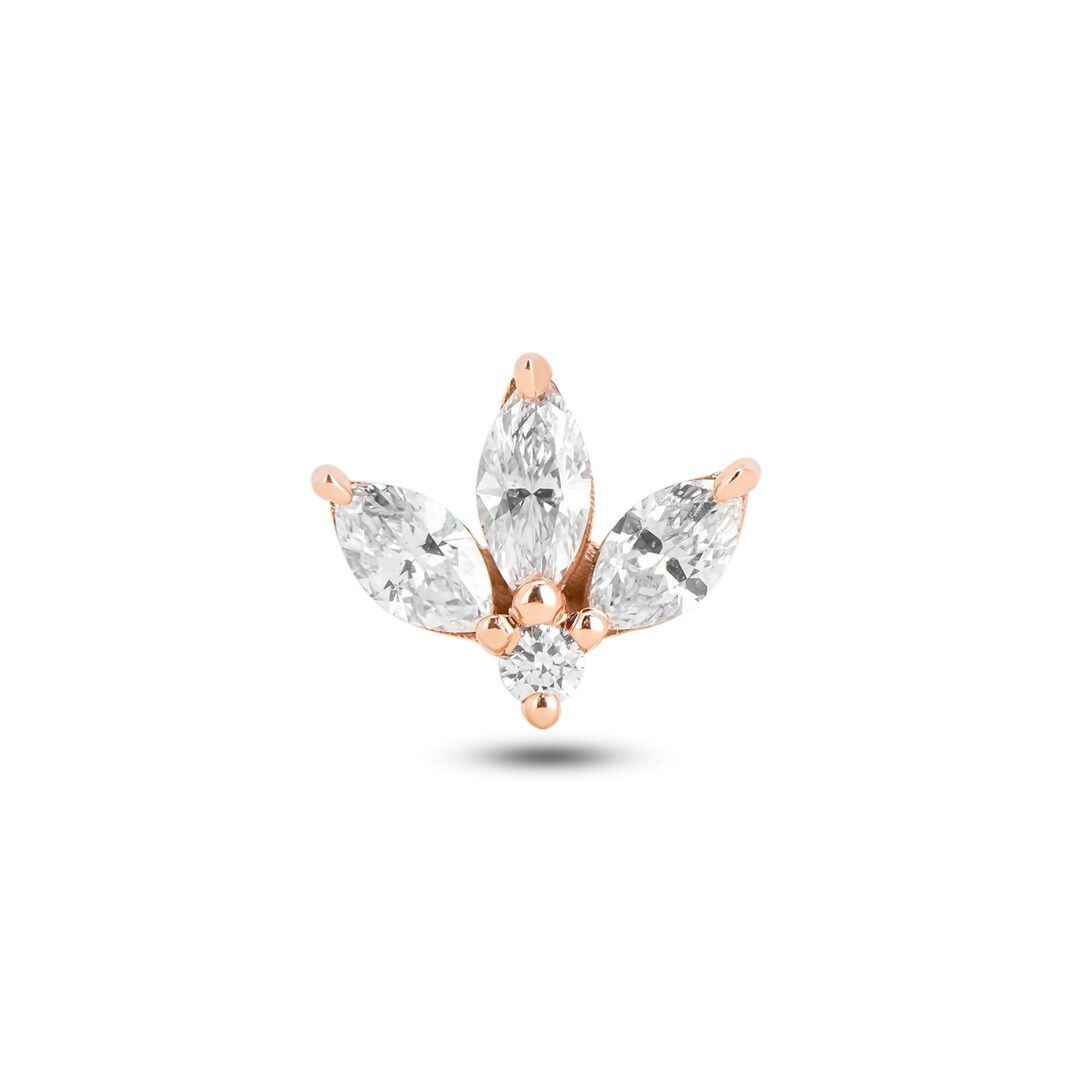 Lotus Diamond Rook Piercing: 14K Gold Cartilage Earring - Etsy