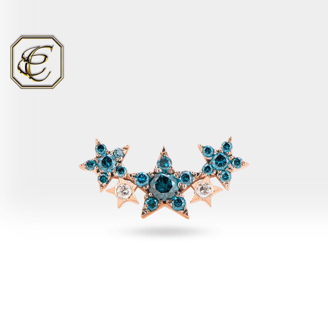 Blue Diamond Stars Rook Piercing: 14K Gold Cartilage Earring - Etsy