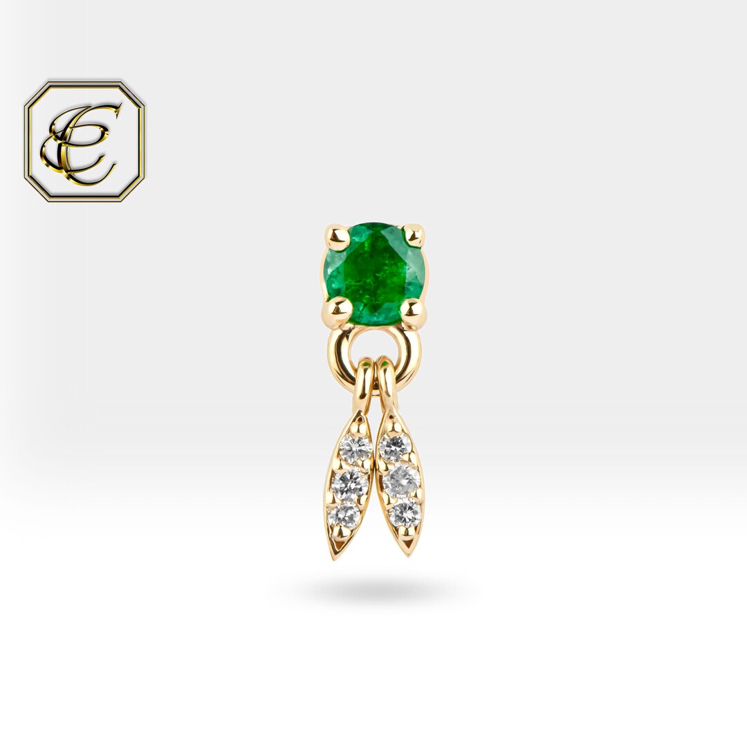 14K Gold Emerald Rook Piercing: Natural Diamond Cartilage Earring - Etsy