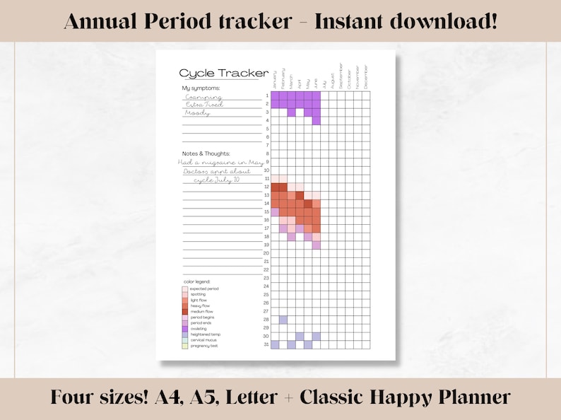 Printable Annual Period Cycle Tracker Instant Digital Download - Etsy