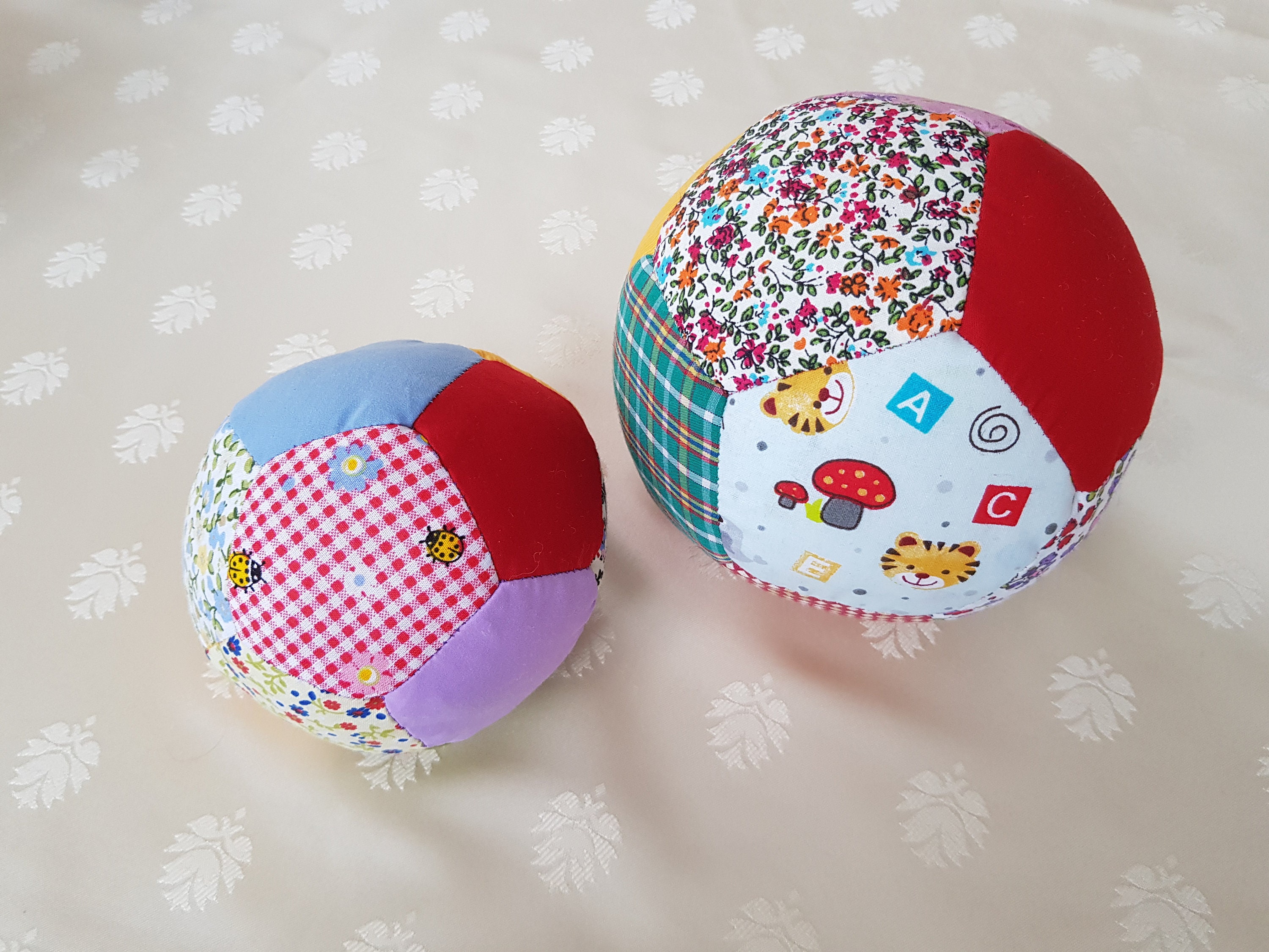 Colorful Patchwork Balls for Baby, Stuffed Fabric Ball, Hand Sewn Soft ...