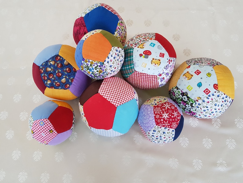 Colorful Patchwork Balls for Baby, Stuffed Fabric Ball, Hand Sewn Soft ...