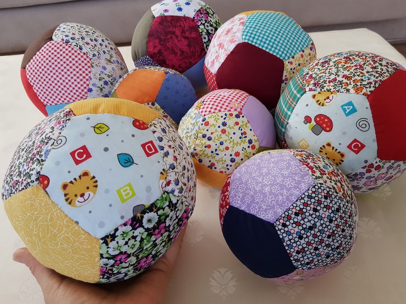 Colorful Patchwork Balls for Baby, Stuffed Fabric Ball, Hand Sewn Soft ...