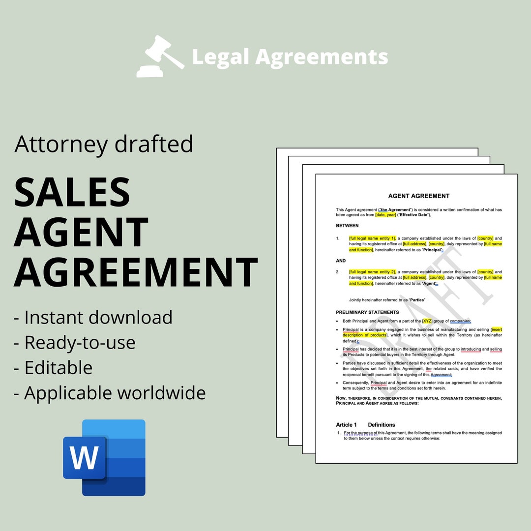 Sales Agent Agreement Template | Attorney Drafted (instant Download) - Etsy