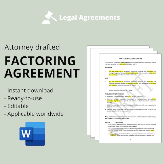 Financial Factoring Agreement Instant Download Factoring - Etsy