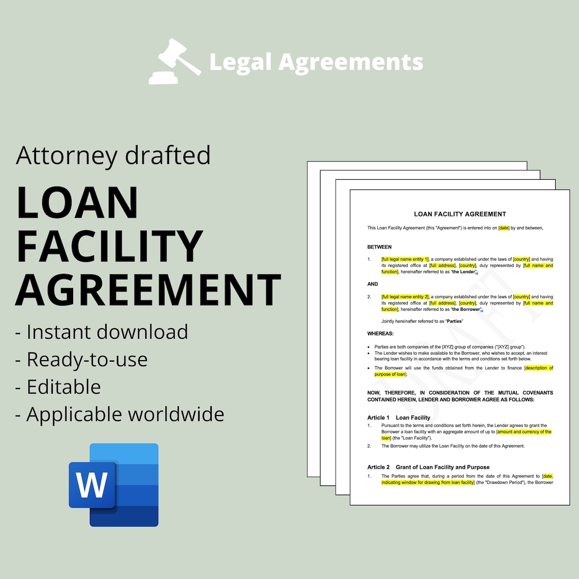 Loan Facility Agreement | Instant Download | Facility Contract | Loan ...