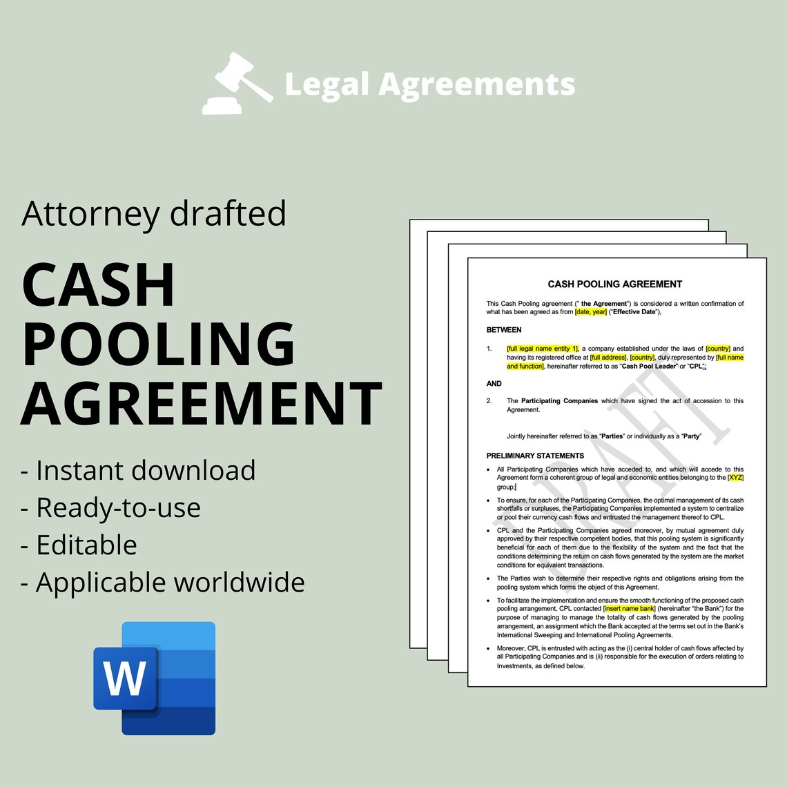 Cash Pooling Agreement Form | Instant Download | Cash Sweeping ...
