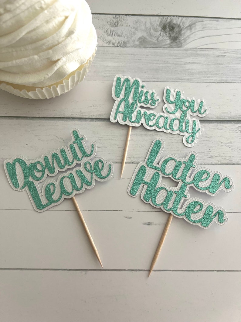 Moving Donut Leave Theme Cupcake Toppers - Coworker Farewell - Funny ...