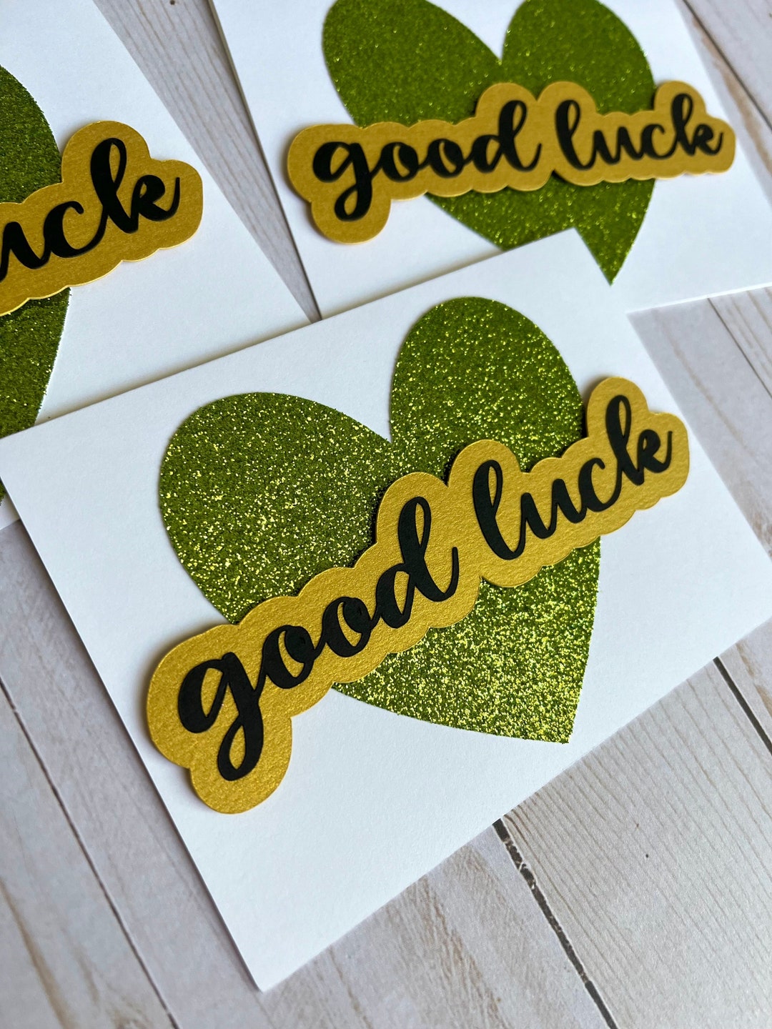 Handmade Good Luck Card Set: Green Glitter Cards - Etsy