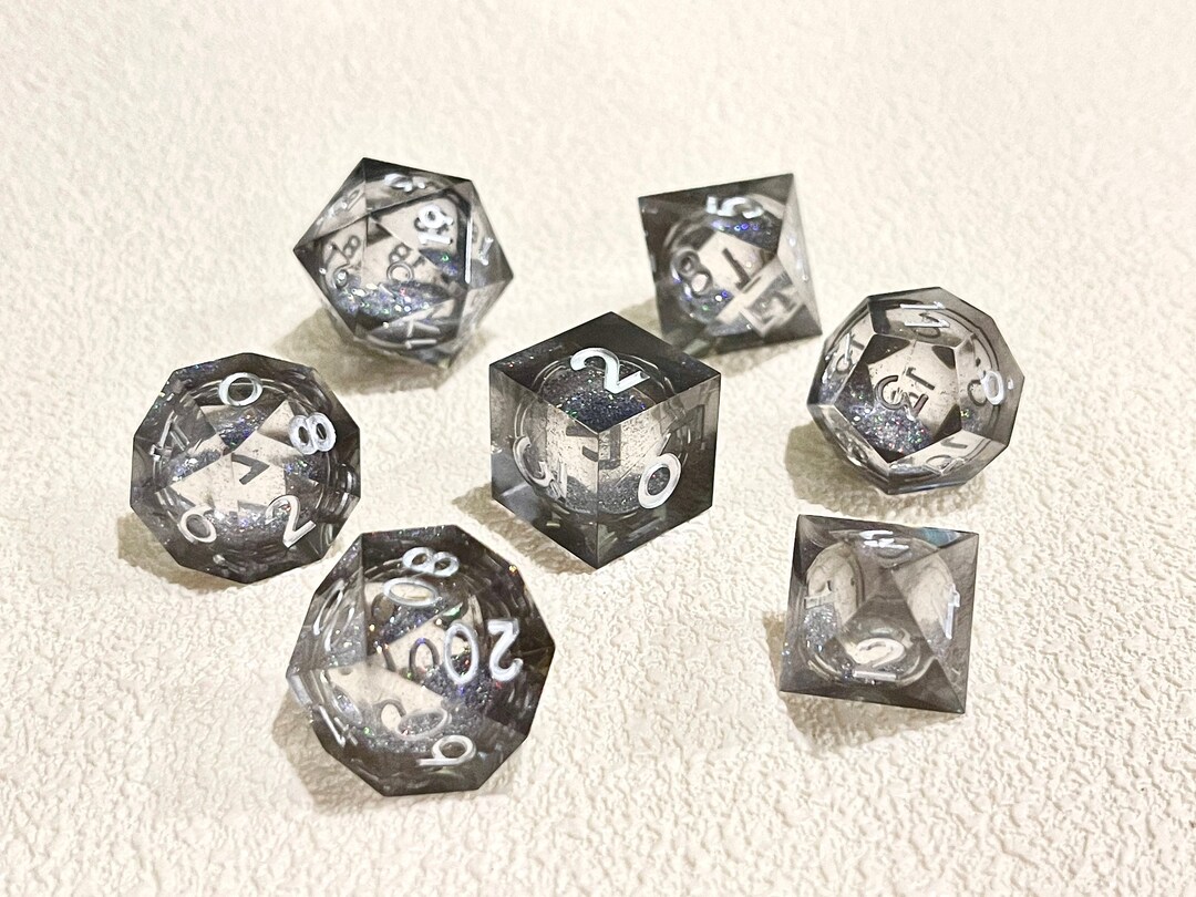 Silver Liquid Core Dnd Dice, Resin Sharp Edge Dice, Dnd Dice Set ...