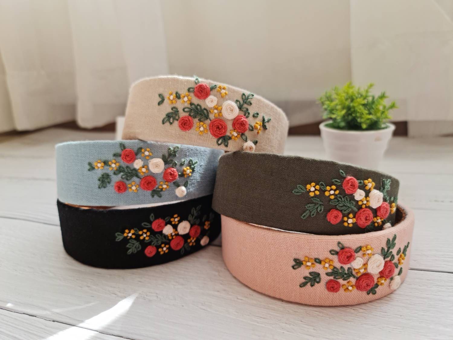 Floral Embroidered Headband Linen Turban Cute Small Flower - Etsy