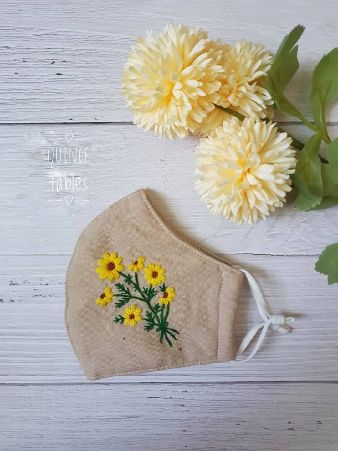 Daisy Bouquet Embroidered Mask, Embroidery Linen Mask, Handmade ...