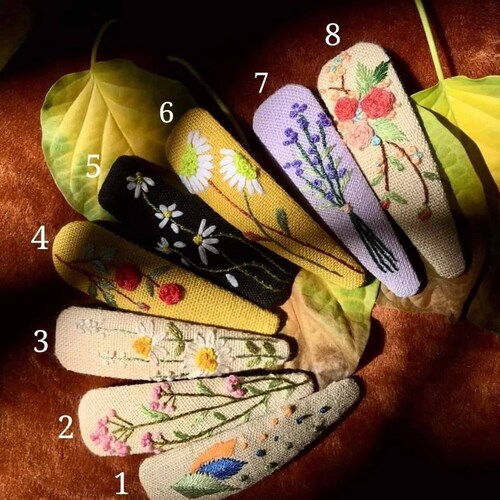 Handmade Linen Rectangle Hair Barrettes for Women Girl Floral - Etsy