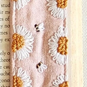 Floral Embroidered Bookmark, Cute Handmade Flower Bookmark, Linen Hand ...