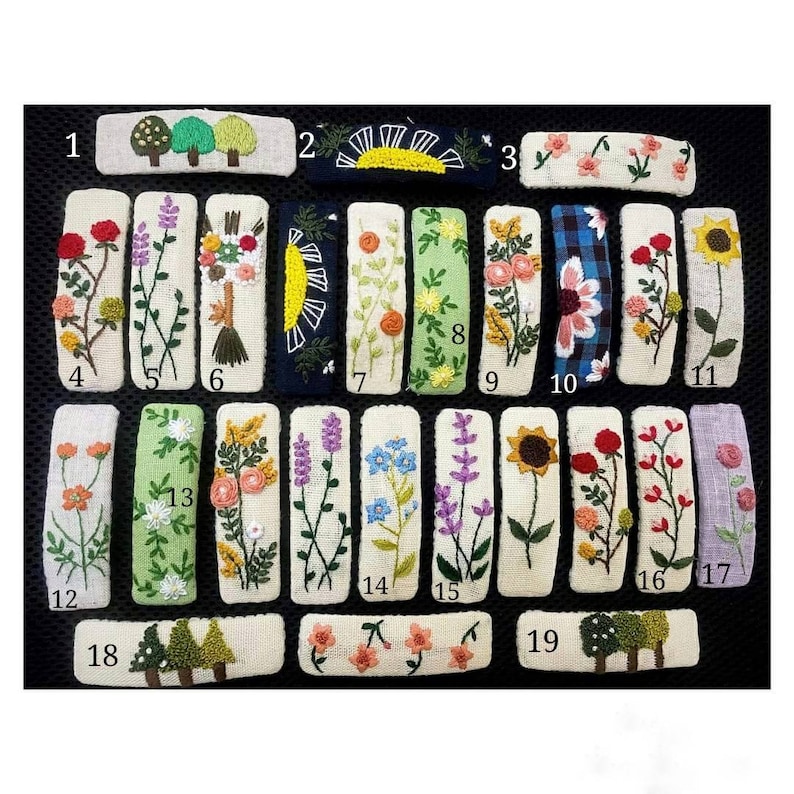 Handmade Linen Rectangle Hair Barrettes for Women Girl, Floral Hairclip ...