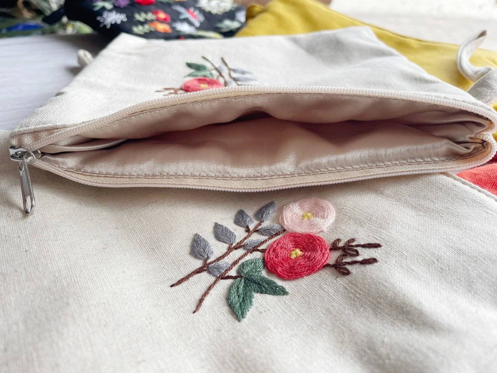 Flower Embroidered Make up Pouch Floral Cosmetics Bag for - Etsy