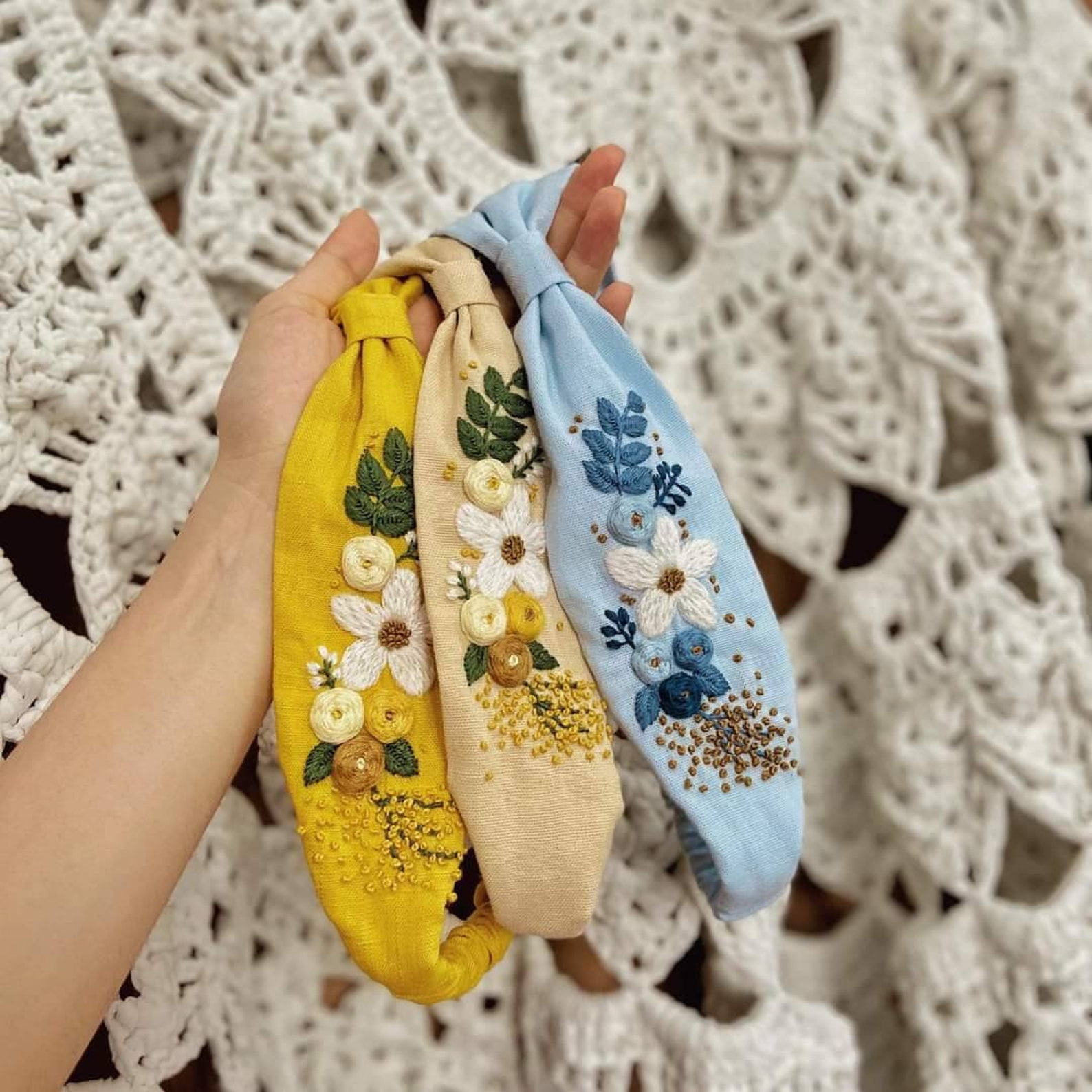 Floral Hand Embroidered Linen Turban. Handmade Hair Turban, Cherry ...