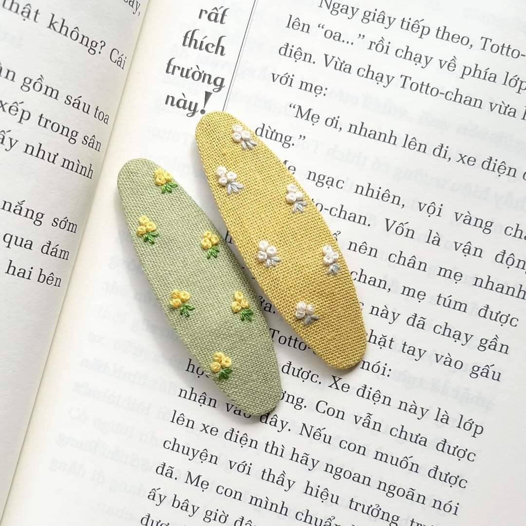 Small Flower Embroidered Hair Barrettes for Women Girl, Embroidered ...