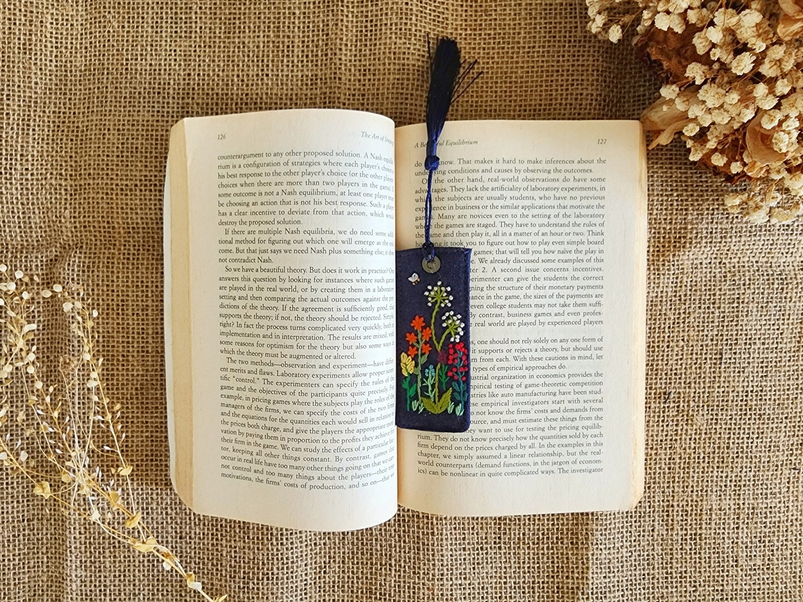 Floral Embroidered Bookmark, Cute Handmade Flower Bookmark, Linen Hand ...
