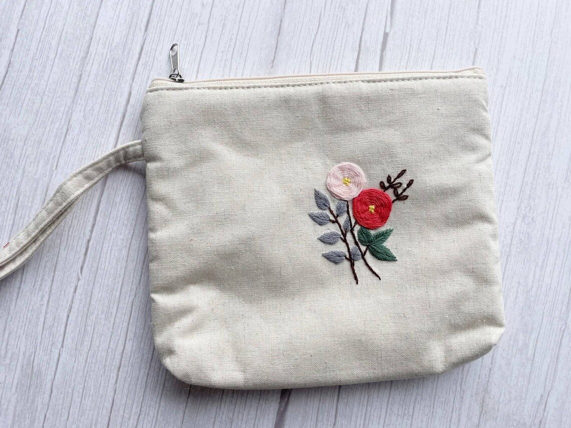 Flower Embroidered Make up Pouch, Floral Cosmetics Bag for Purse ...