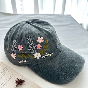 Flower Garden Embroidered Baseball Cap, Hand Embroidered Flower Hat ...