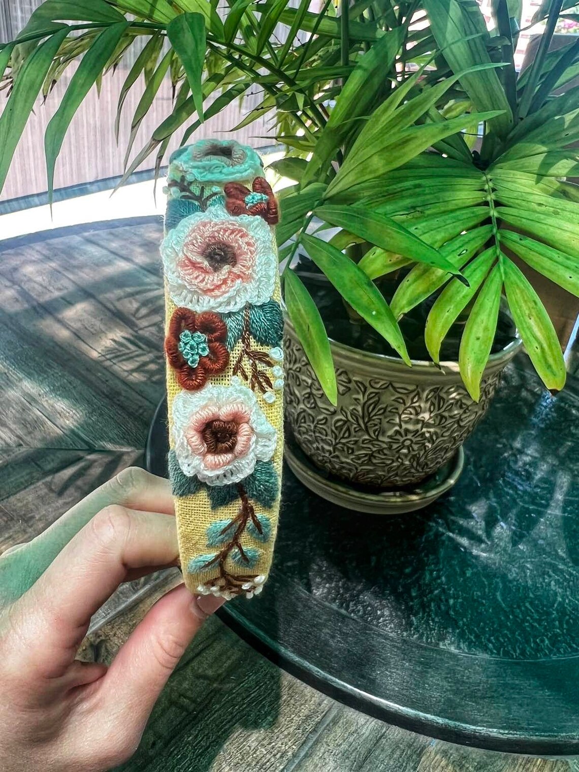 Floral Embroidered Headband Linen Turban Cute Embroidery - Etsy