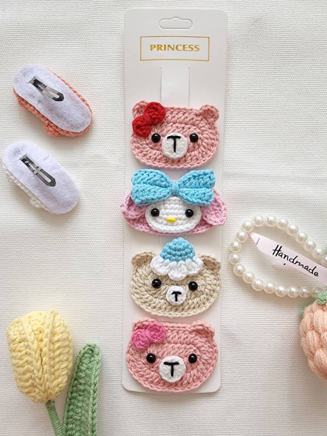 Crochet Hair Barrettes for Women Girl, Handmade Hairclip, Cute Flower ...