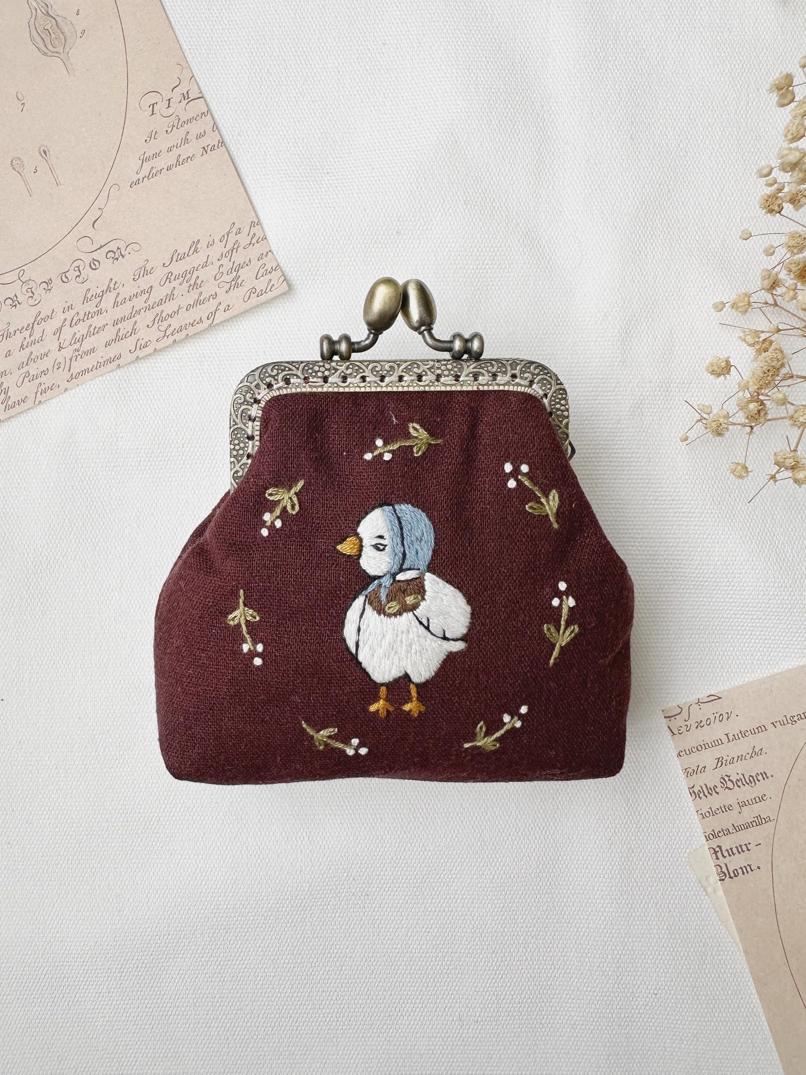 Duck Embroidered Denim Coin Purse, Small Change Pouch With Flower ...
