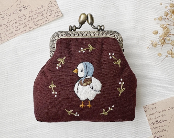 Duck Embroidered Denim Coin Purse, Small Change Pouch With Flower ...