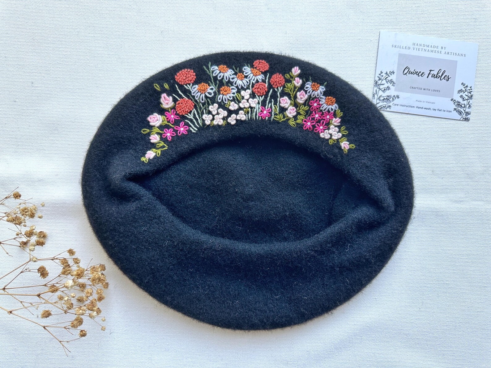 Hand-embroidered Beret, Stylish Flower Hat, Winter Hat, Stocking ...