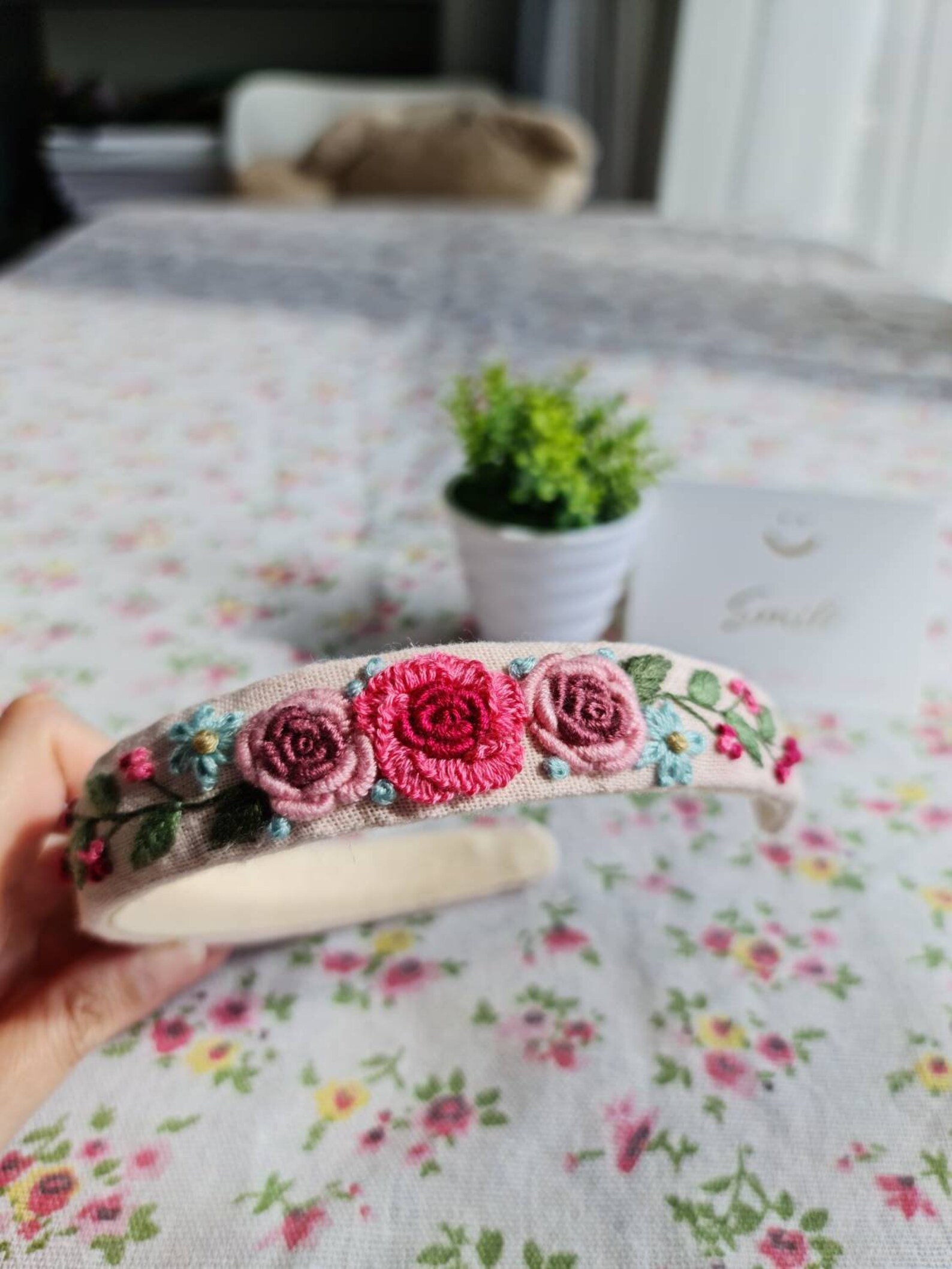 Floral Embroidered Headband Linen Turban Cute Embroidery - Etsy