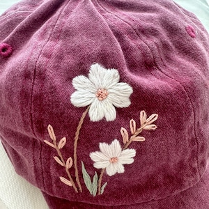 White Flower Embroidered Baseball Cap, Hand Embroidered Flower Hat ...