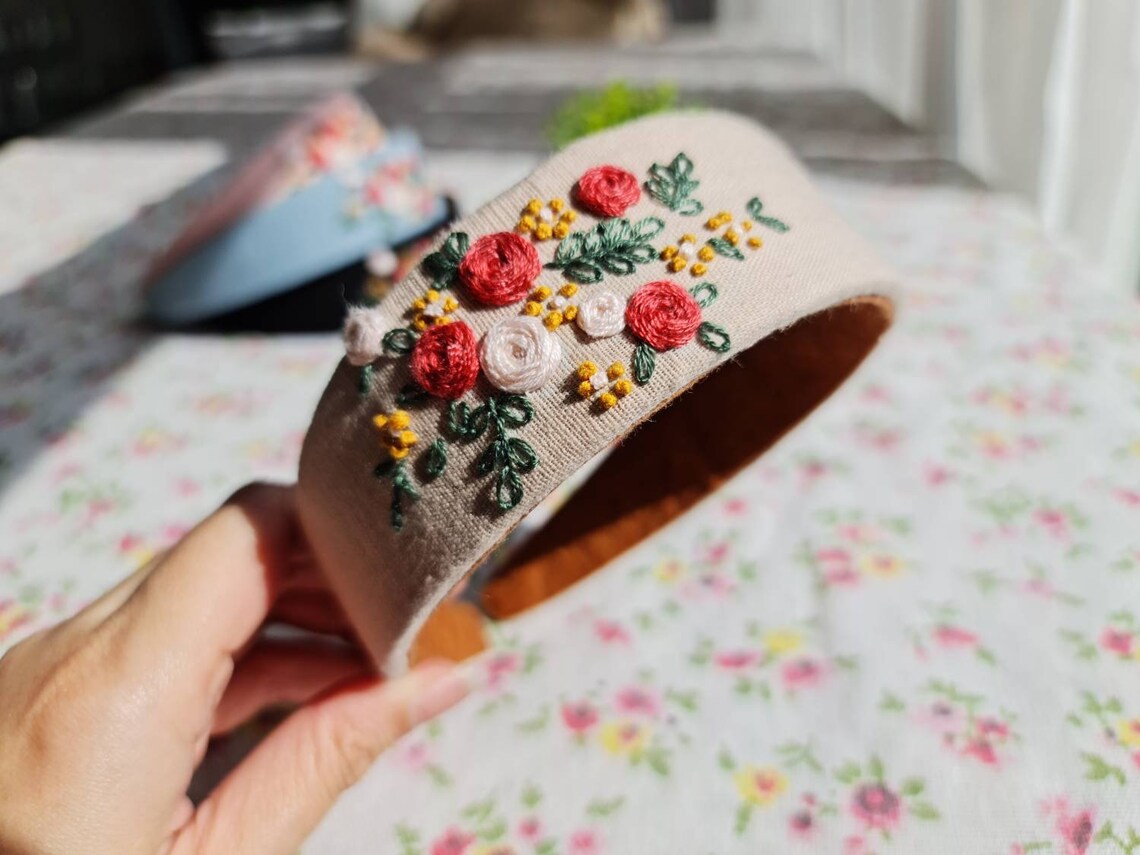 Floral Embroidered Headband Linen Turban Cute Small Flower - Etsy