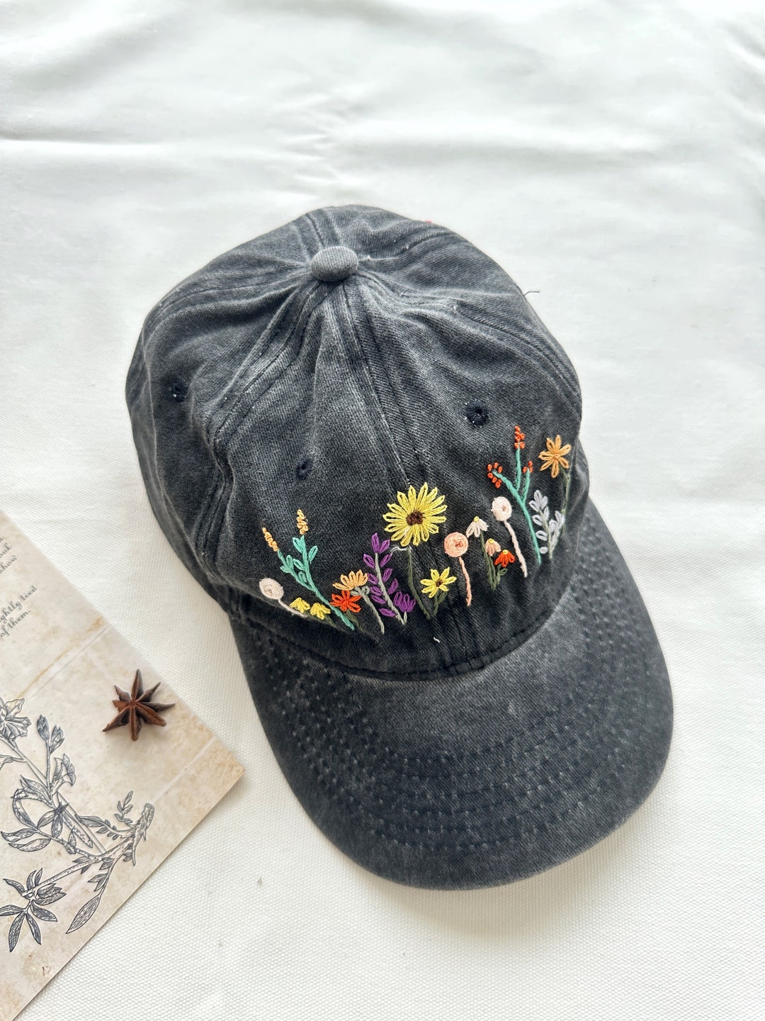 Colorful Flower Garden Embroidered Baseball Cap, Hand Embroidered ...